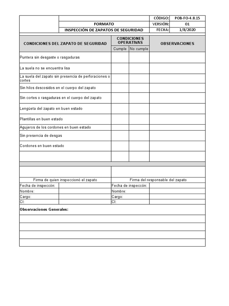 Formato Inspección Zapatos | PDF