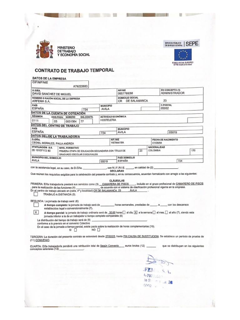 Contrato de Trabajo Temporal | PDF