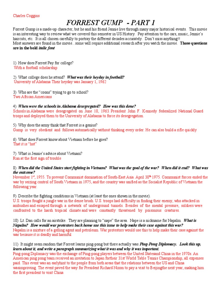 Forrest Gump Questions Part 1 | PDF | International Relations
