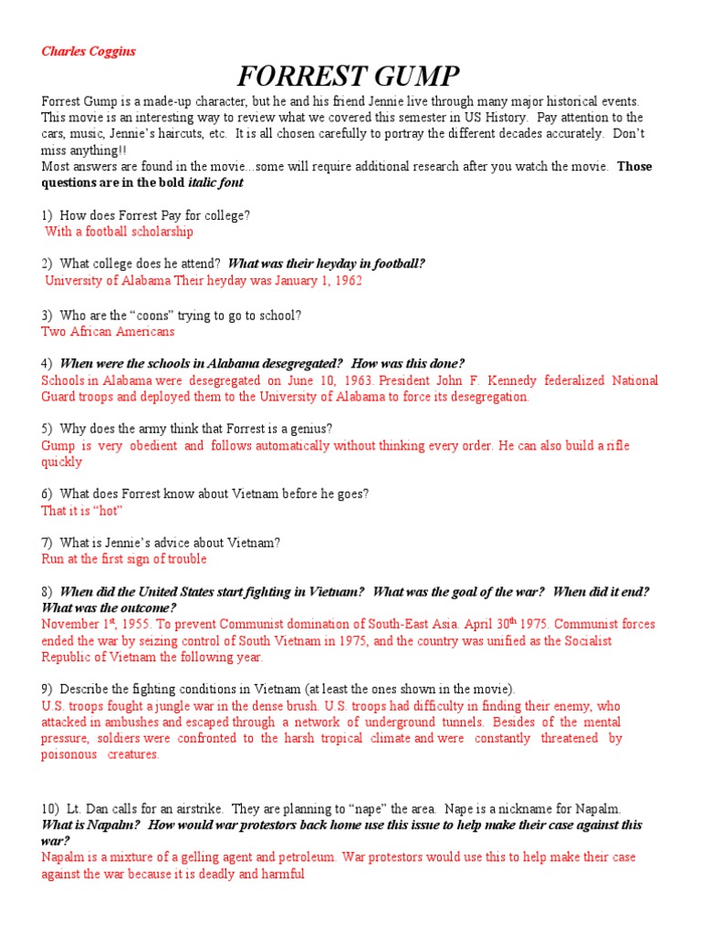Forrest Gump Questions | PDF