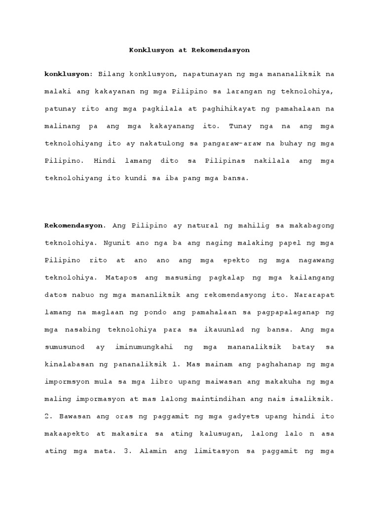 Konklusyon at Rekomendasyon Kay Sir Diaz | PDF