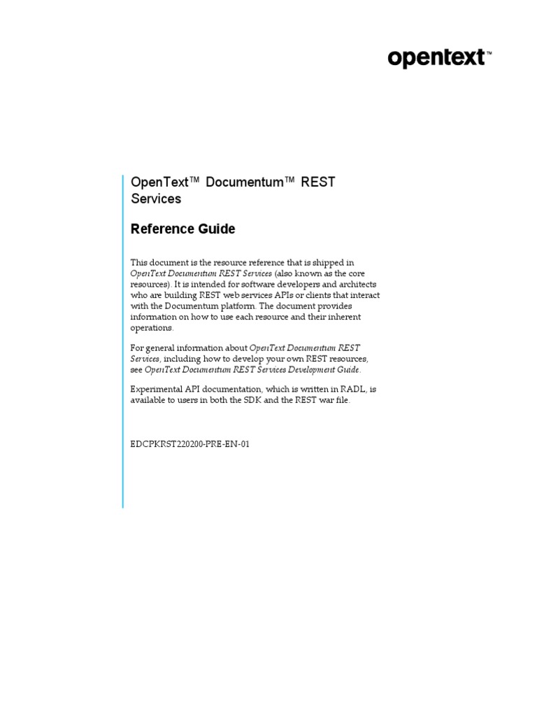 Opentext™ Documentum™ Rest Services Reference Guide Pdf Software Software Development
