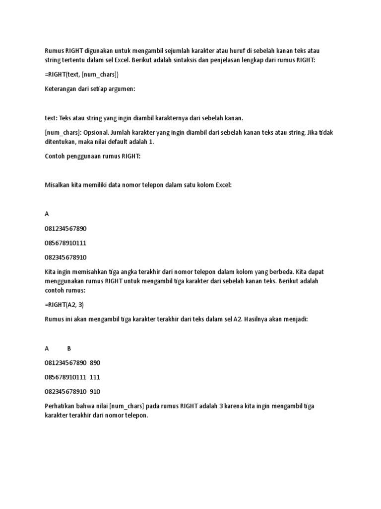 Rumus Right Excel | PDF