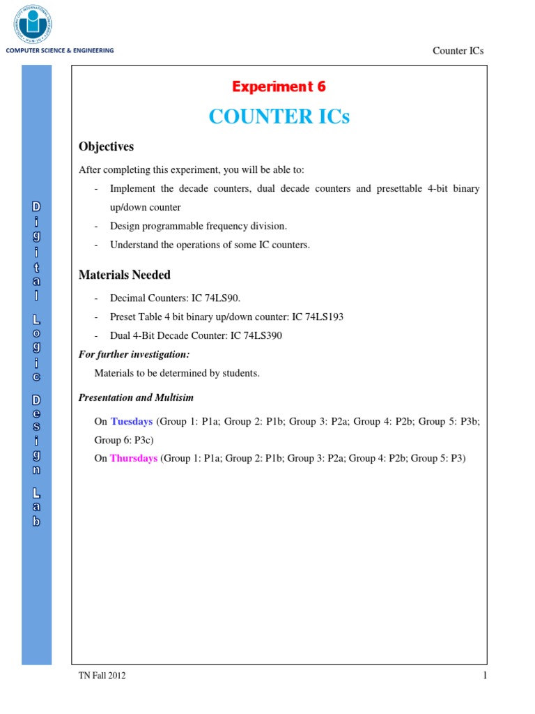 DLD LAB Experiment 6 2014 | PDF | Electrical Circuits | Electrical ...