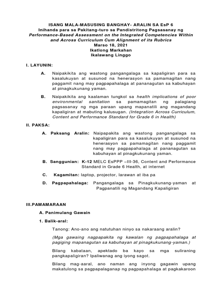 Banghay Aralin Sa ESP 6 | PDF