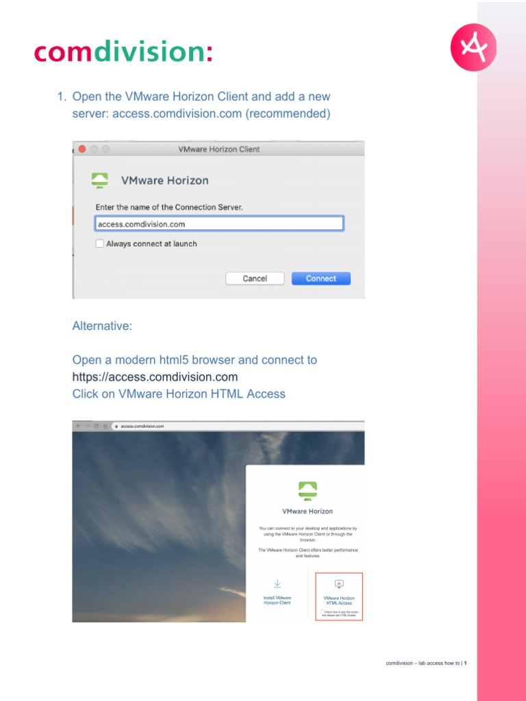Open The Vmware Horizon Client and Add A New: Comdivision - Lab Access ...