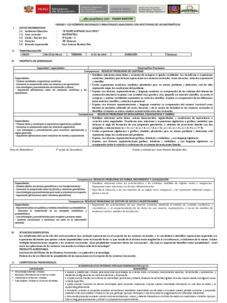 Unidad I Mat 4° Año | PDF | Números | Aprendizaje