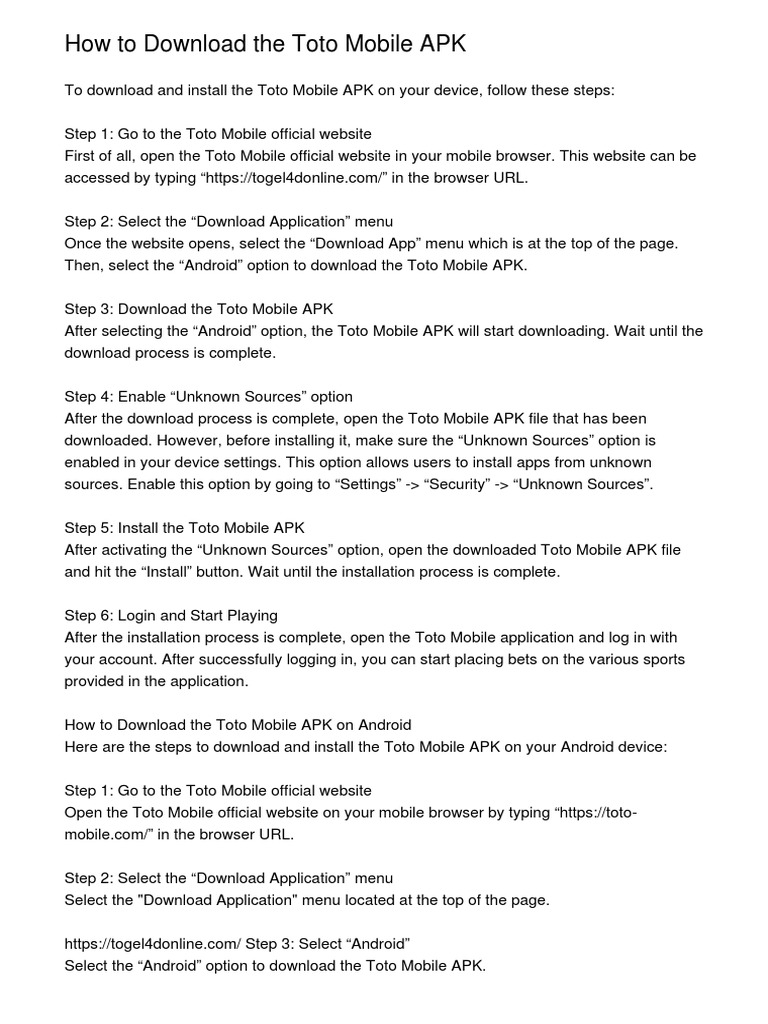 How To Download The Toto Mobile APKqrmtu PDF | PDF | Mobile App ...