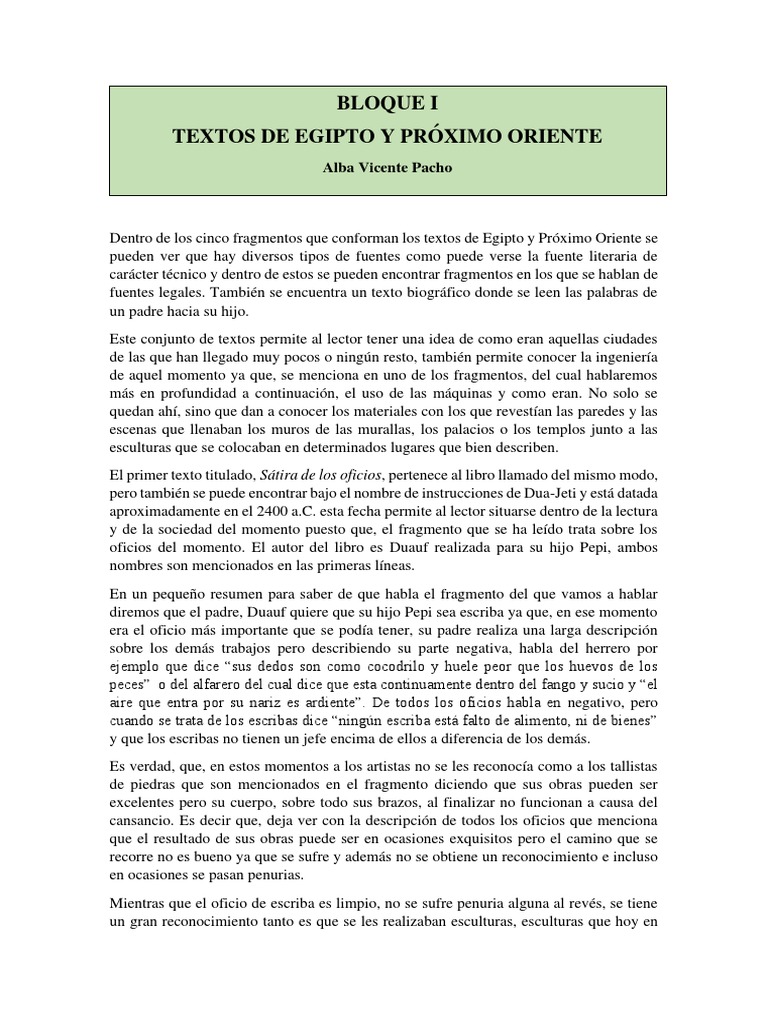 Bloque I Textos de Egipto Y Próximo Oriente: Alba Vicente Pacho | PDF | Antigua Grecia | Escultura