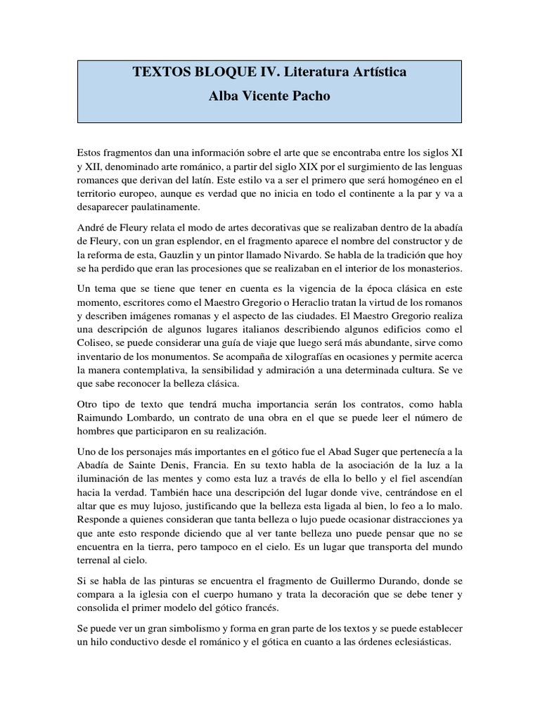 TEXTOS BLOQUE IV. Literatura Artística Alba Vicente Pacho | PDF | Belleza | imperio Romano