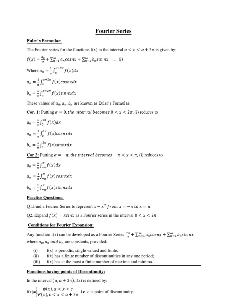 Fourier Series: Euler's Formulae | PDF | Fourier Series | Mathematical Concepts