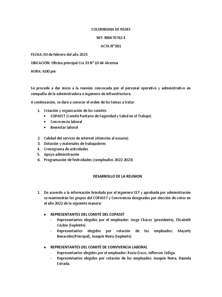 Acta 01 Reunion | PDF