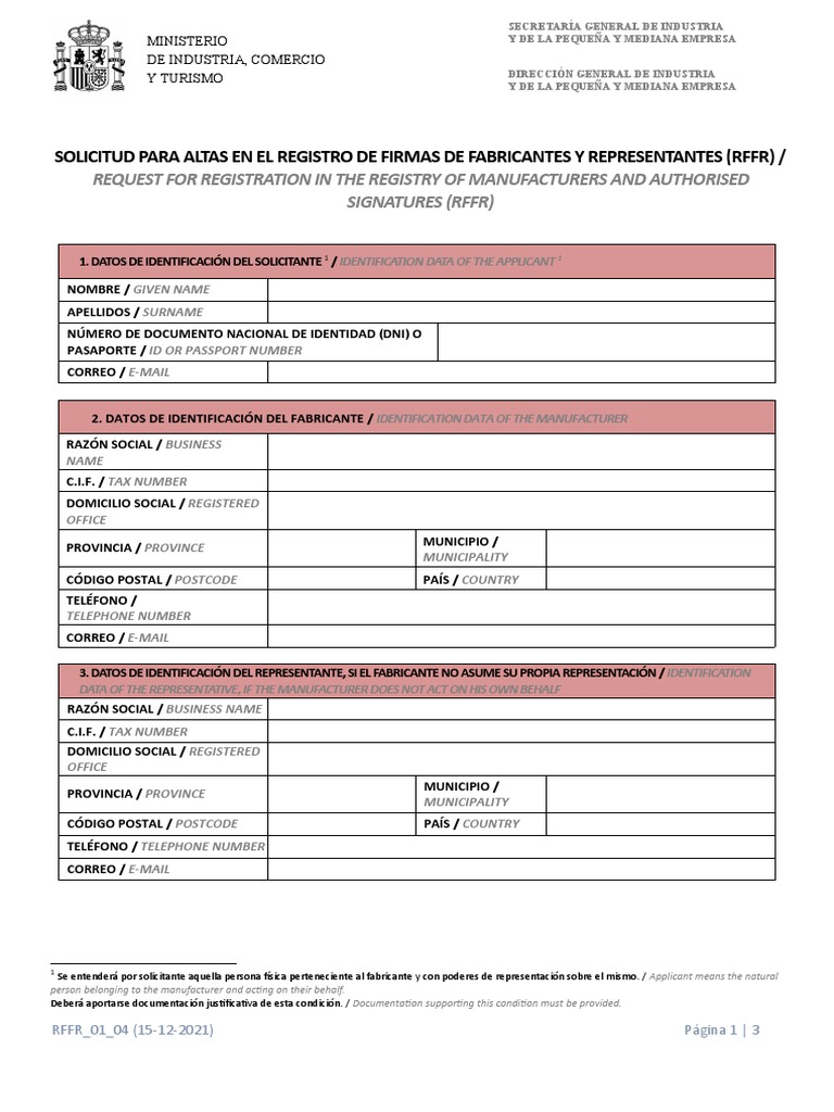 RFFR - 01 - 04 - Formulario Solicitud para Altas en El RFFR | PDF