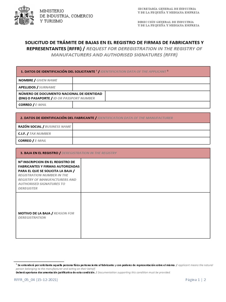 RFFR - 05 - 04 - Formulario Solicitud para Bajas en El RFFR | PDF