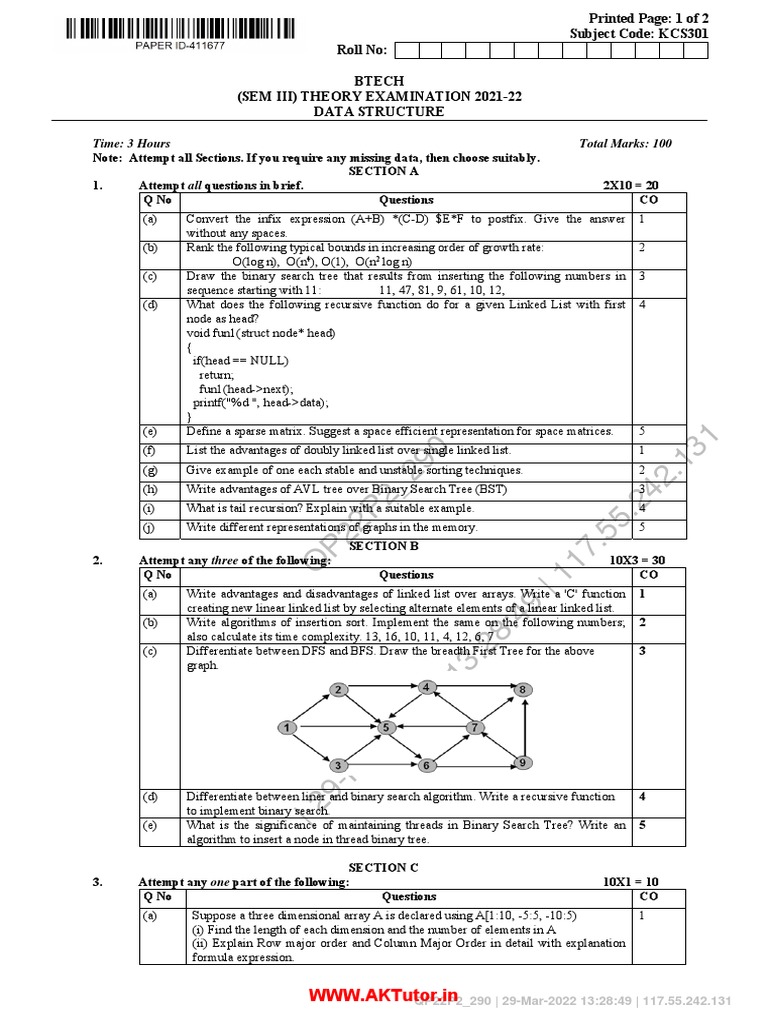 DATA STRUCTURE KCS 301 Aktutor | PDF | Computer Data | Algorithms And ...