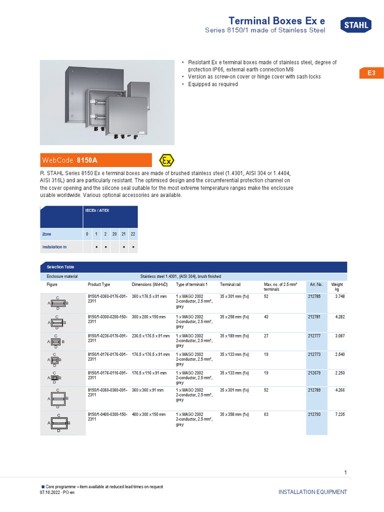 Ex Product Overview Terminal Boxes Ex e 8150 1 en GB Rstahl | PDF ...