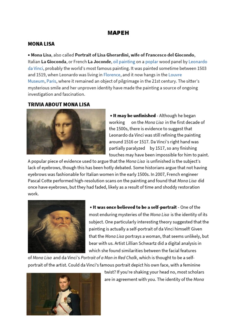 Mapeh Mona Lisa - : Mona Lisa, Also Called Portrait of Lisa Gherardini, Wife of Francesco Del ...