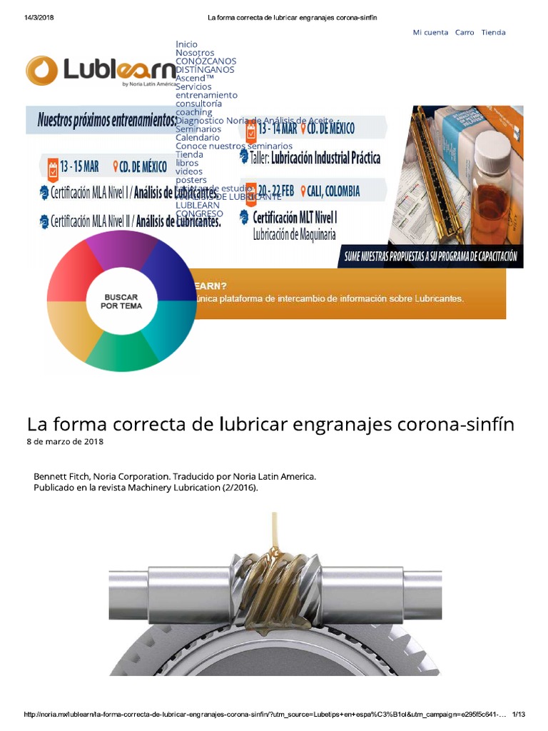 La forma correcta de lubricar engranajes corona-sinfín | PDF