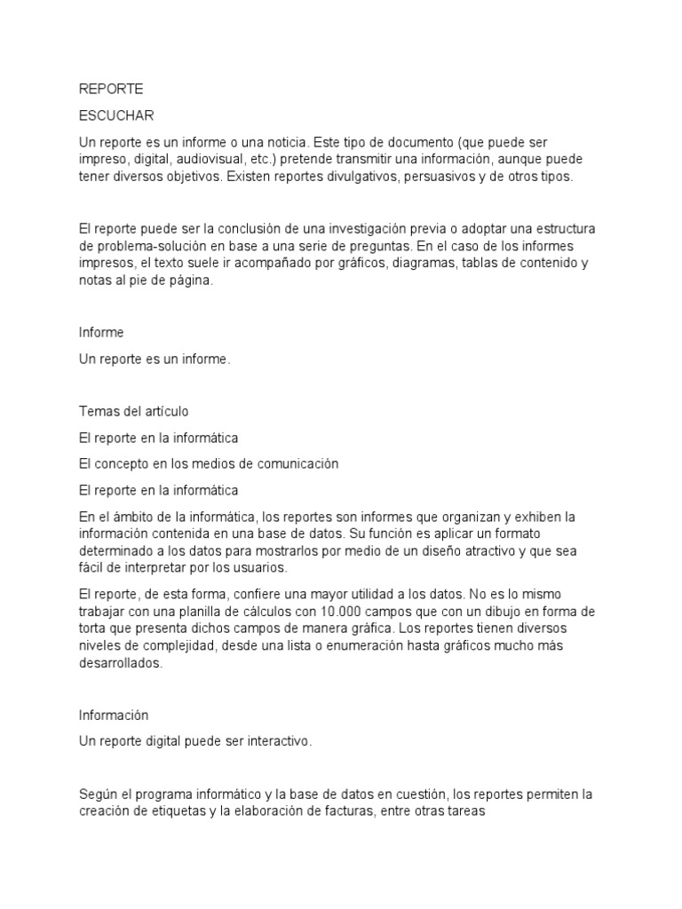 REPORTE | PDF | Informática | Bases de datos