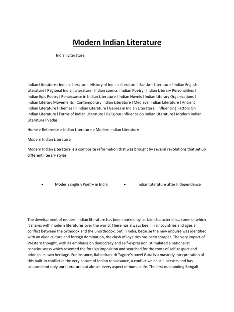 Modern Indian Literature | PDF | Indian Literature | Rabindranath Tagore