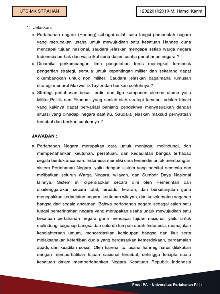 UTS STRAHAN - Muhammad Hamdi Karim - 1 | PDF | Politik | Ilmu Sosial