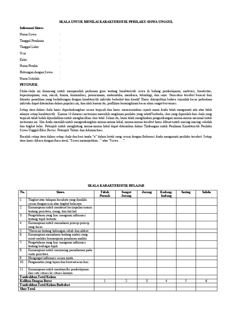Skala Psi. Pend. Anak Berbakat | PDF