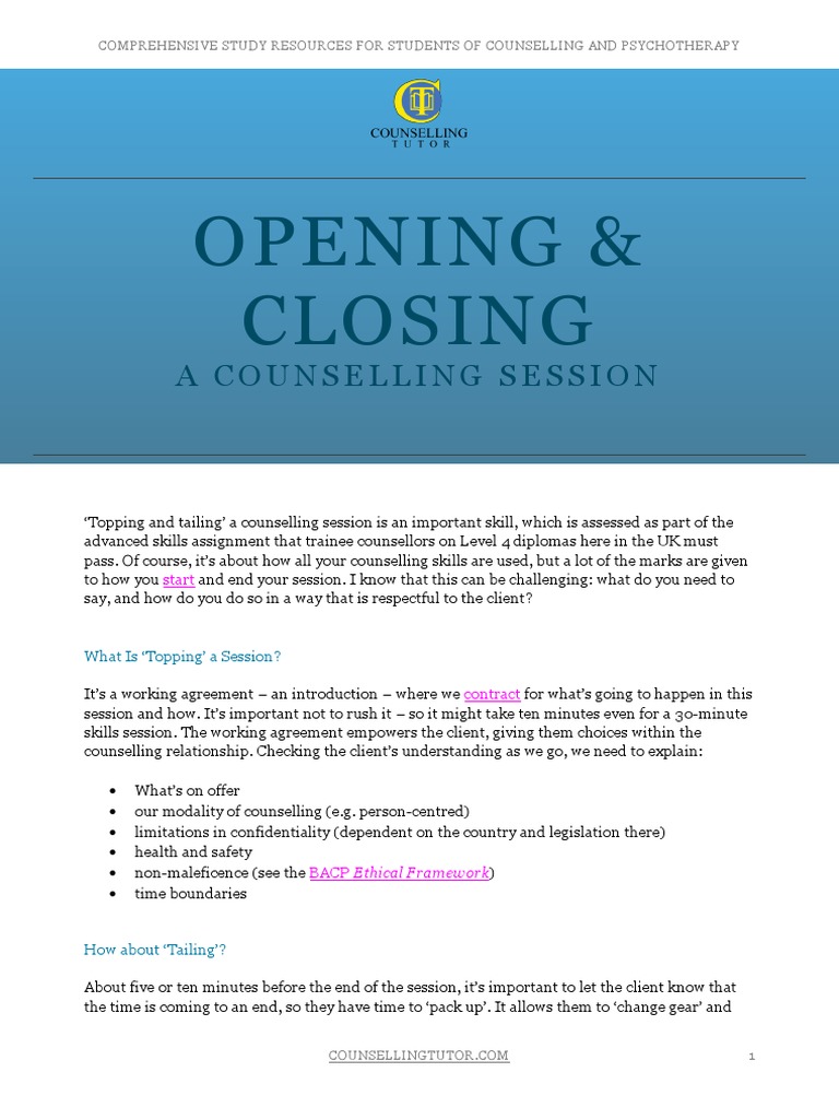 CT Opening and Closing A Counselling Session | PDF | Psychotherapy ...