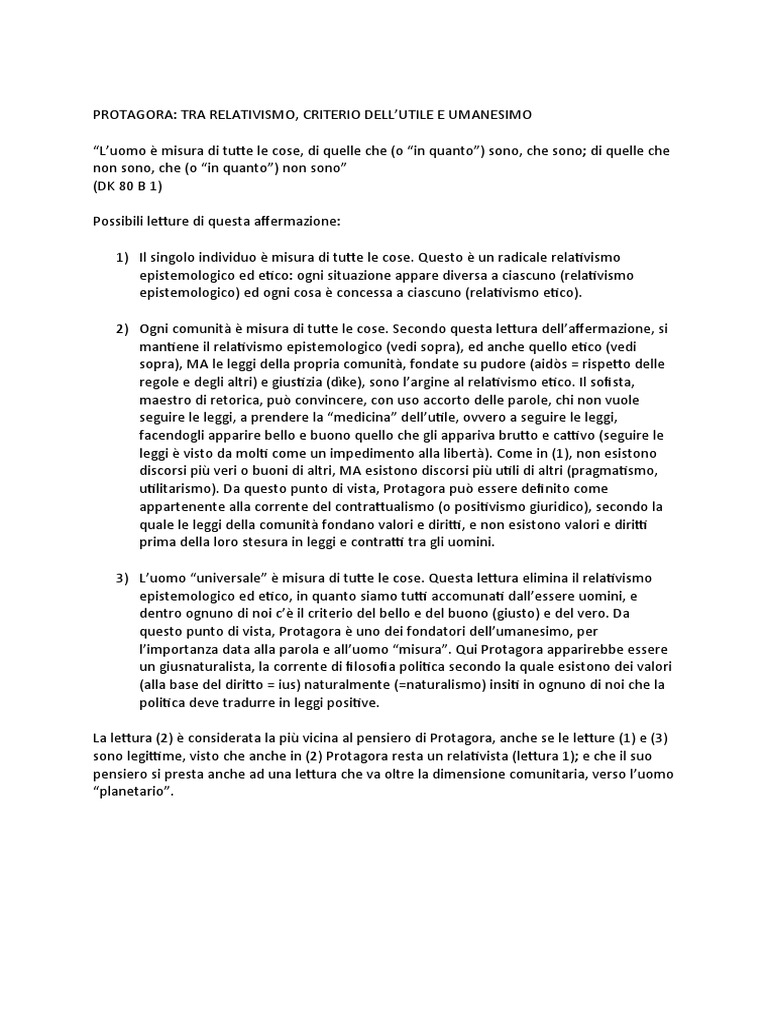 Appunti Su Protagora Ultimo | PDF
