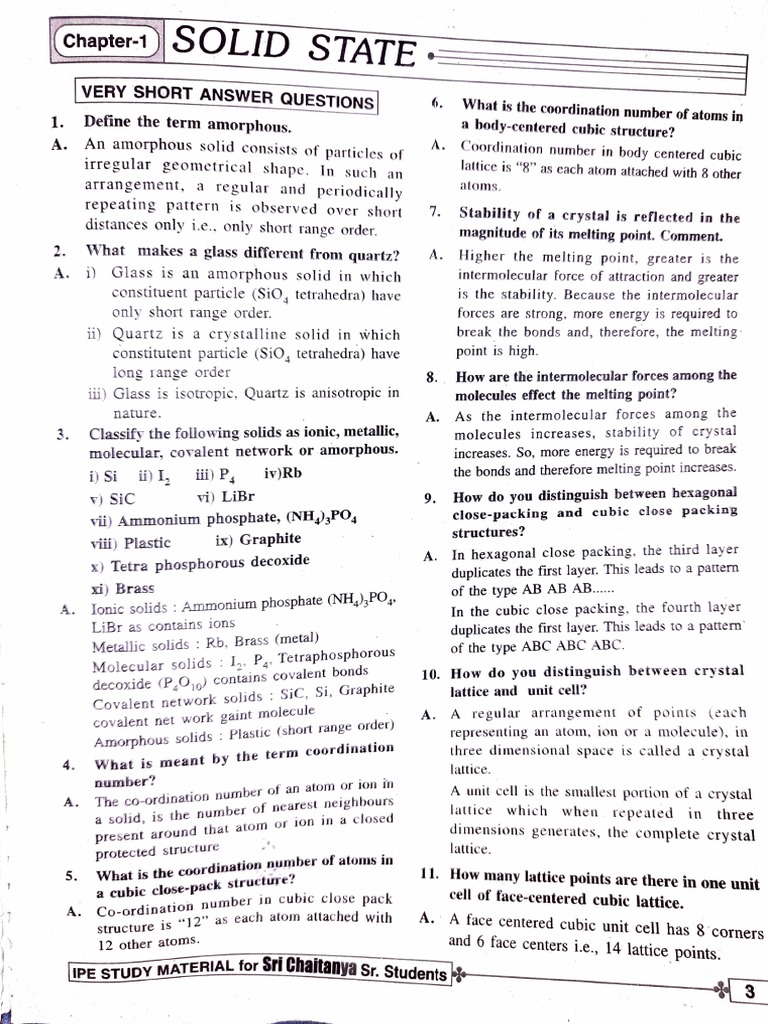 Solid State Sri Chaitanya Ipe Material Second Year | PDF | Semiconductors | Crystal Structure