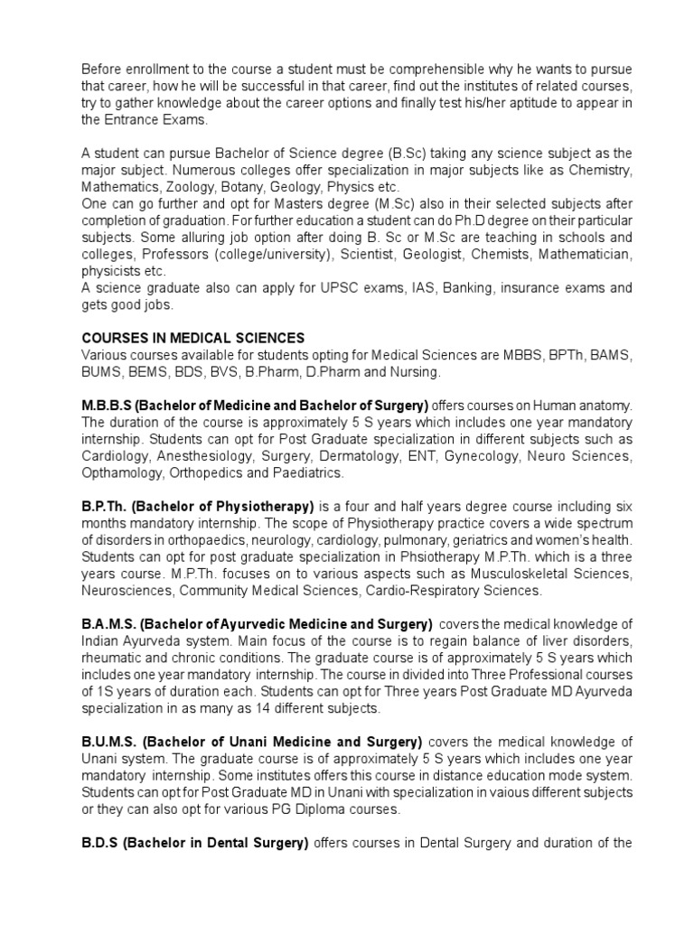 Courses in Medical Sciences | PDF | Academic Degree | Bachelor's Degree