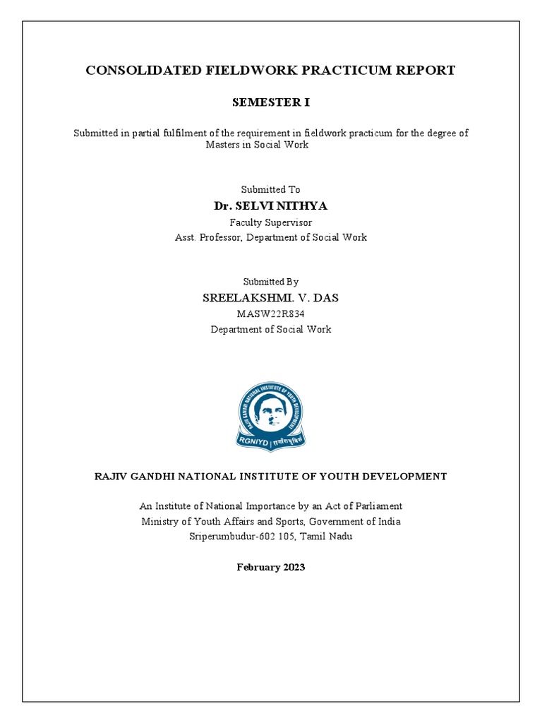 Consolidated Fieldwork Practicum Report: Semester I | PDF | Social ...