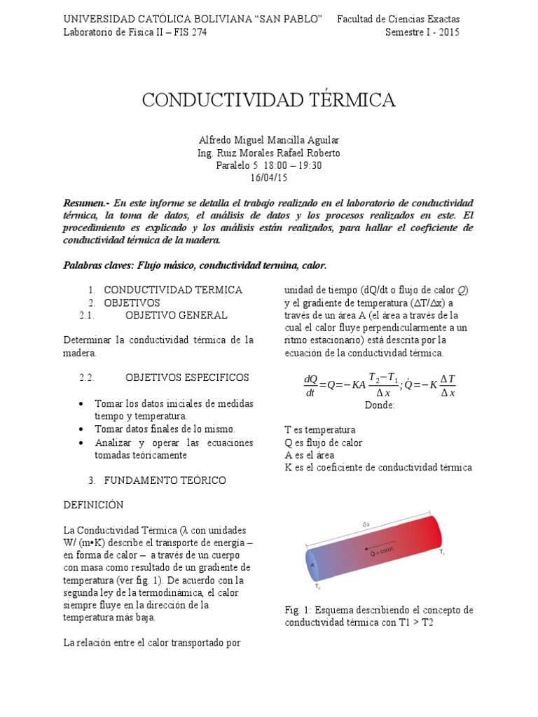 CONDUCTIVIDAD TERMICA Alfredo | PDF | Conductividad térmica | Calor