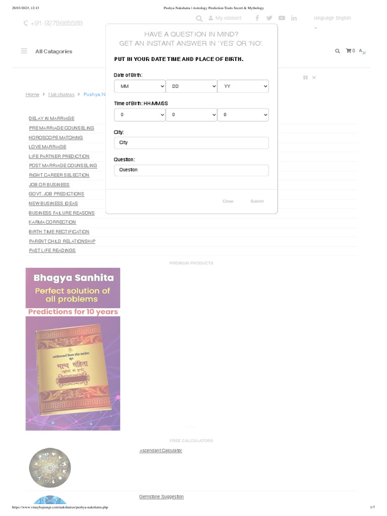 Pushya Nakshatra - Astrology Prediction Traits Secret & Mythology | PDF ...