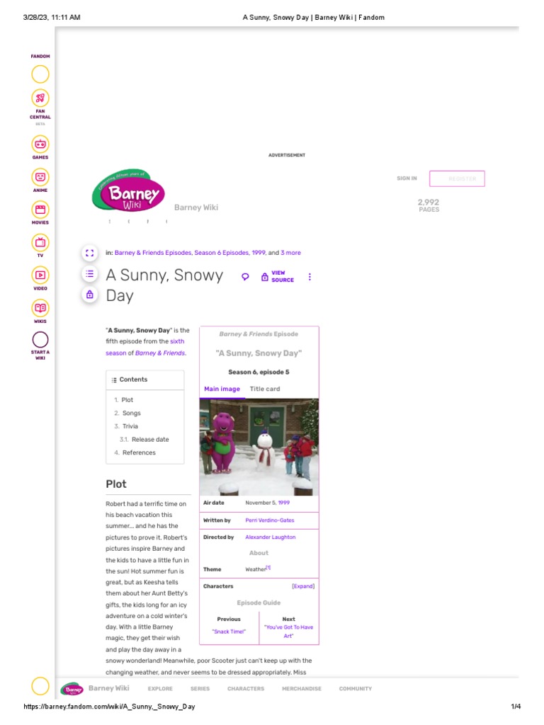 Barney's Sunny, Snowy Adventure | PDF | Fandom