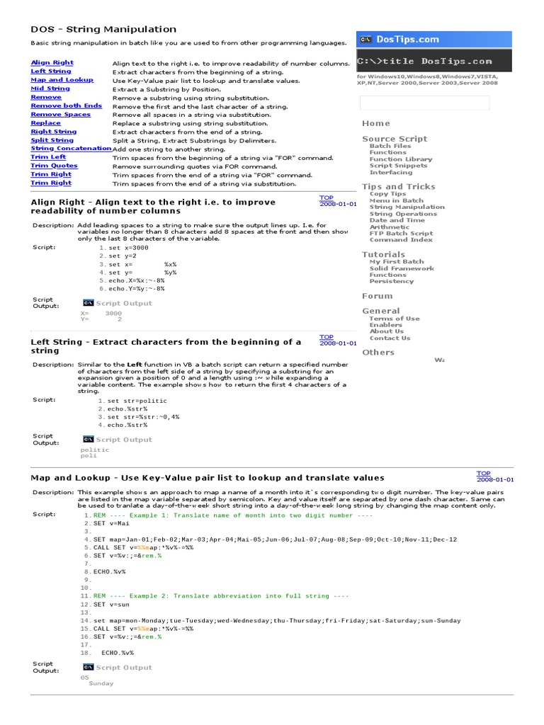 DOS - String Manipulation: Align Right - Align Text To The Right I.E. To Improve Readability of ...