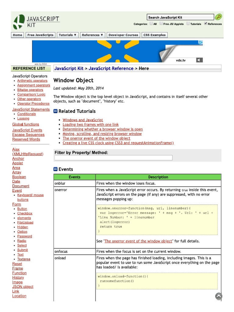 JavaScript Kit - Window Object | PDF
