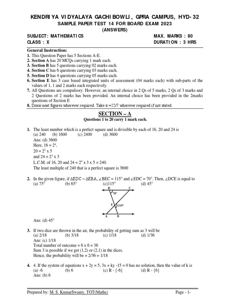 Kendriya Vidyalaya Gachibowli, Gpra Campus, Hyd-32: Sample Paper Test ...
