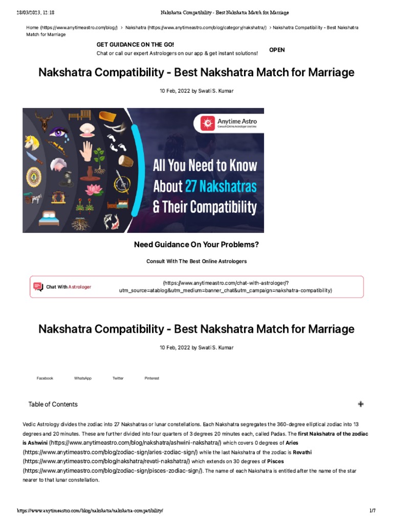 Nakshatra Compatibility - Best Nakshatra Match For Marriage | PDF ...