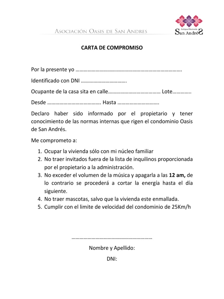 Carta de Compromiso Inquilinos | PDF