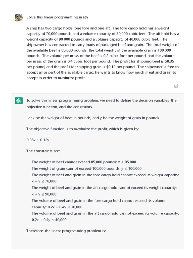 Ship Cargo Linear Programming | PDF | Linear Programming | Grain (Unit)