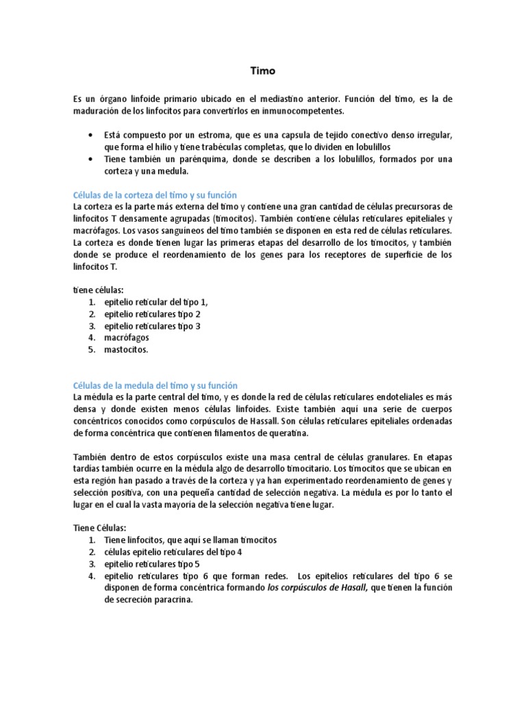 Timo y Educacion Timica, Tarea | PDF | Célula T | Timo