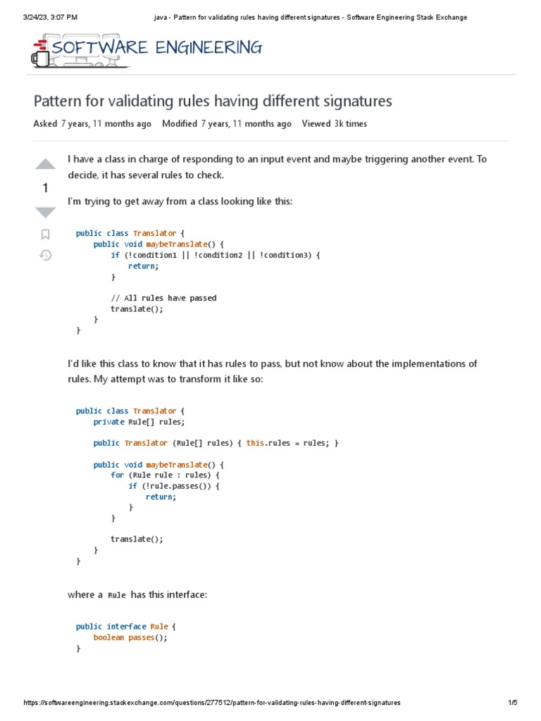 Java Pattern For Validating Rules Having Different Signatures Software Engineering Stack 