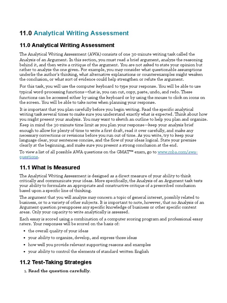 11.0 Analytical Writing Assessment | PDF | Argument | Graduate ...