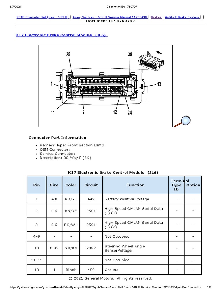 Sail 2018 Abs Pinout | PDF | Brake | Anti Lock Braking System