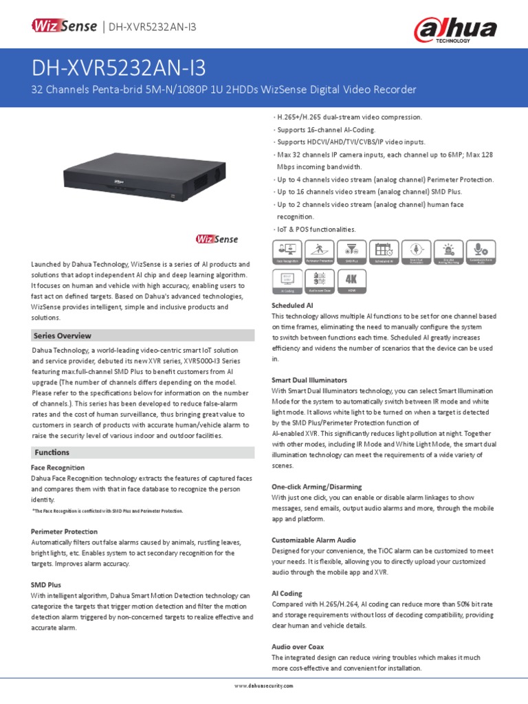 XVR5232AN-I3 Datasheet 20230113 | PDF | Video | Hdmi