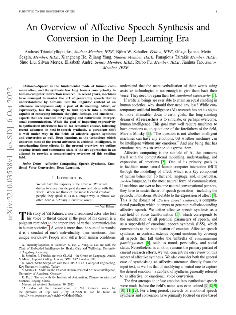 Affective Speech in AI | PDF | Speech Synthesis | Emotions