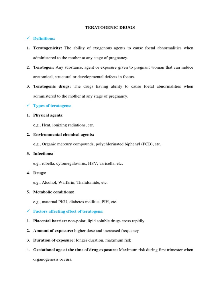 Teratogenic Drugs | PDF | Pregnancy | Fetus