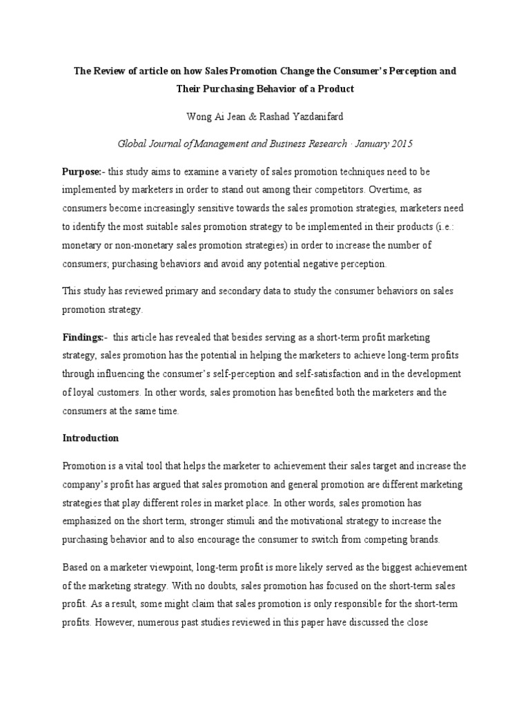 The Review Article On How Sales Promotion Change The Consumer | PDF ...