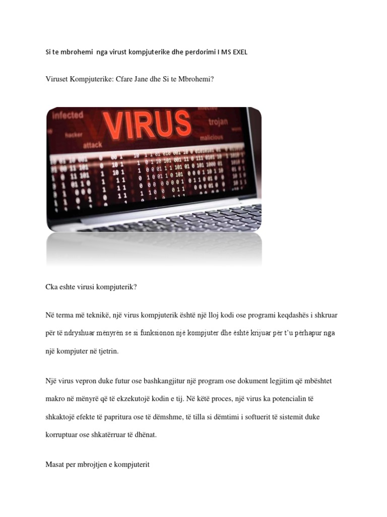 Si Te Mbrohemi Nga Virust Kompjuterike Dhe Perdorimi I MS EXEL | PDF