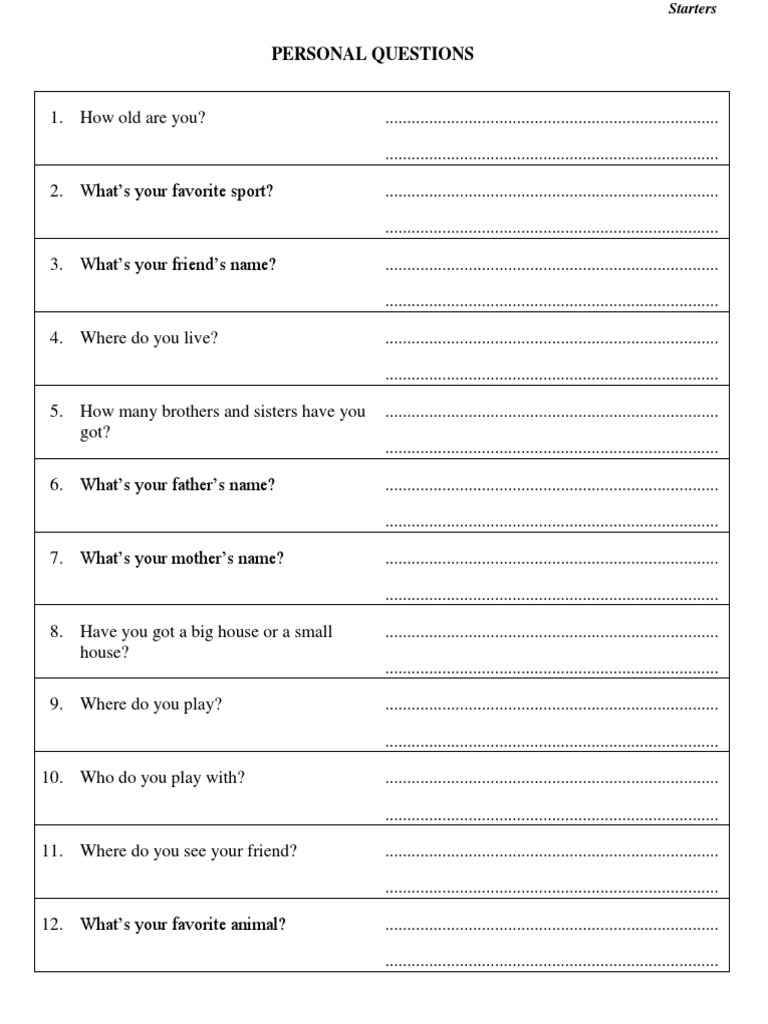 Personal Questions | PDF | Living Arrangements